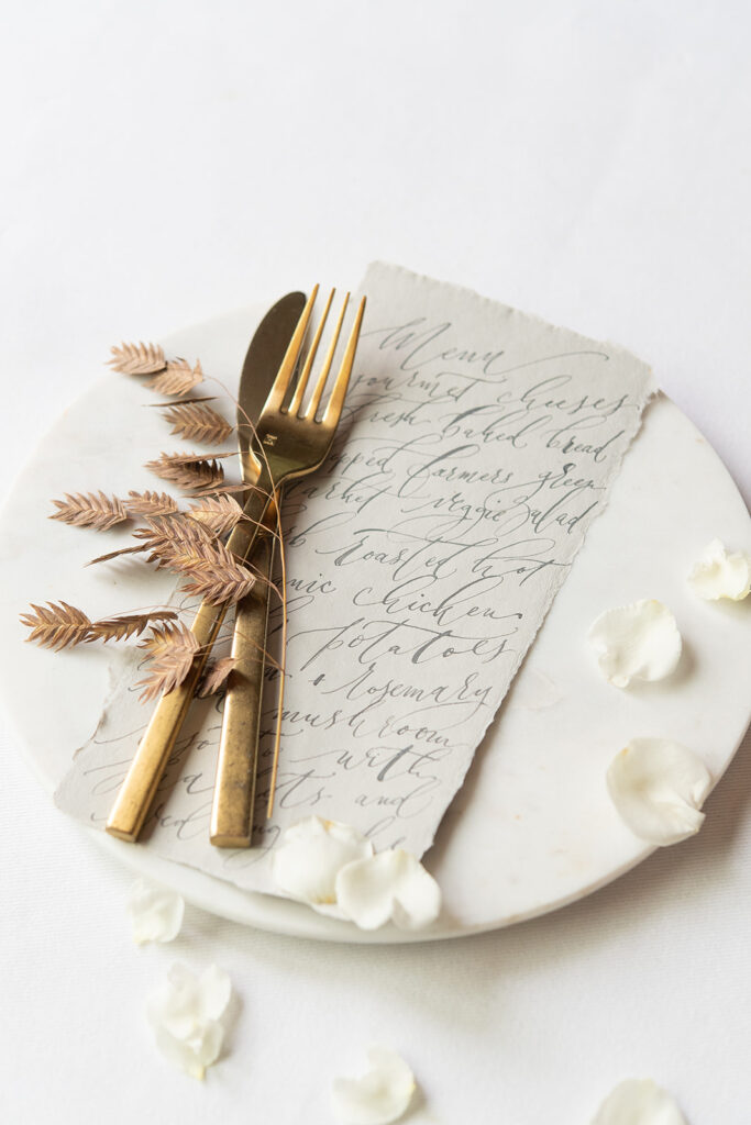 Saint Elle + Bespoke Calligraphy with Neutral Grays – White Ink Calligraphy